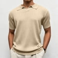 Ceisia Men Vertical Ribbed Knit Notch Collar Short Sleeve Slim Fit Polo ...