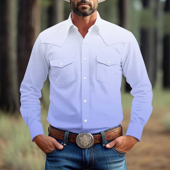 Ceisia Men Western Two Chest Pocket Gradient Long Sleeve Button Down ...