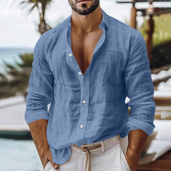 Ceisia Men Wrinkle Free Linen Long Sleeve Button Down Collar Shirt ...