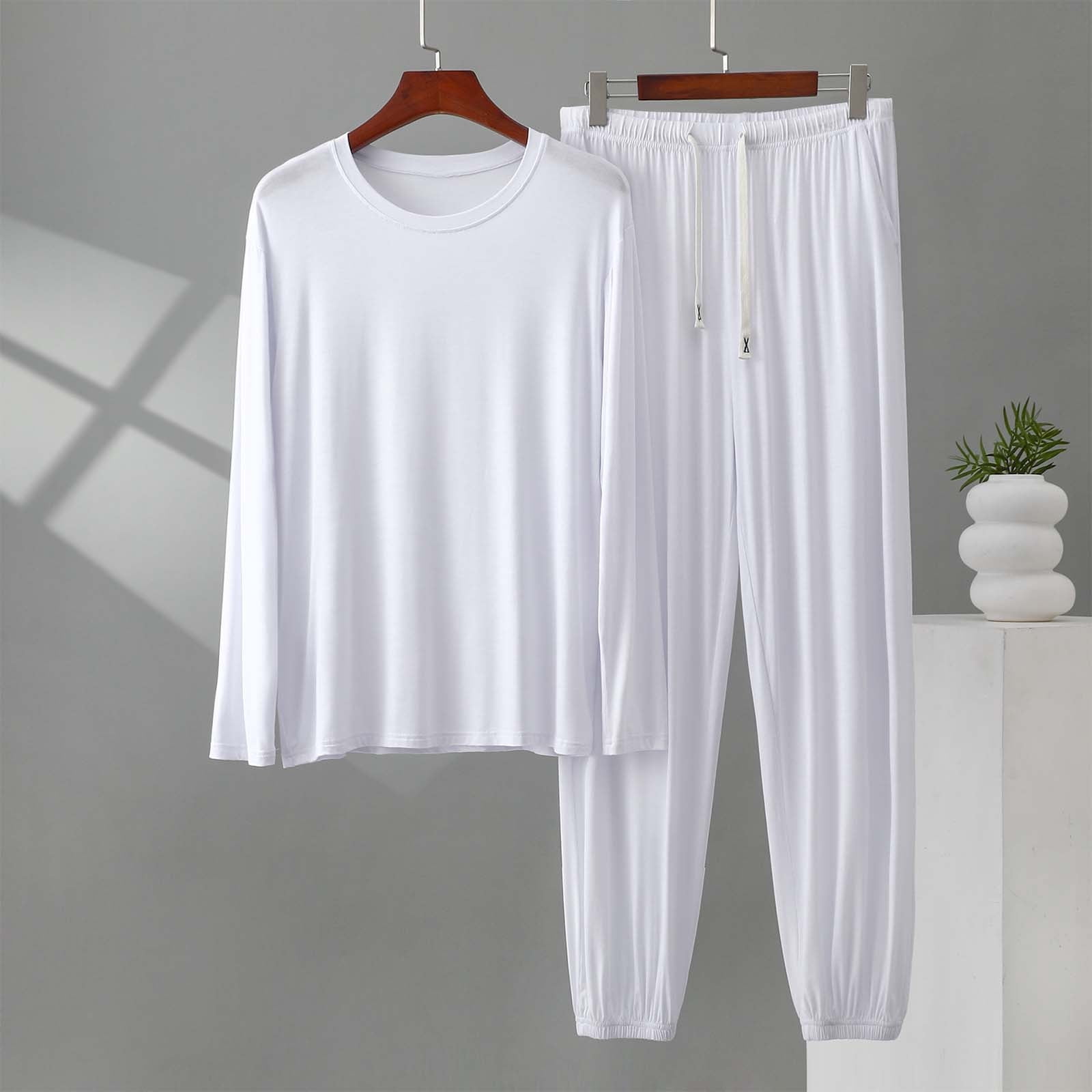 Ceisia Men's 2 Piece Modal Cotton Lounge Set Long Sleeve Crew Neck Top ...