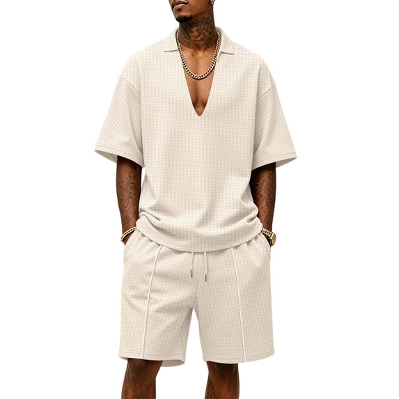 Ceisia Men's 2 Piece Outfit Set Short Sleeve V Neck Shirt and Shorts ...