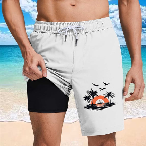Ceisia Men's 2-in-1 Quick Dry Swim Trunks with Tropical Print ...