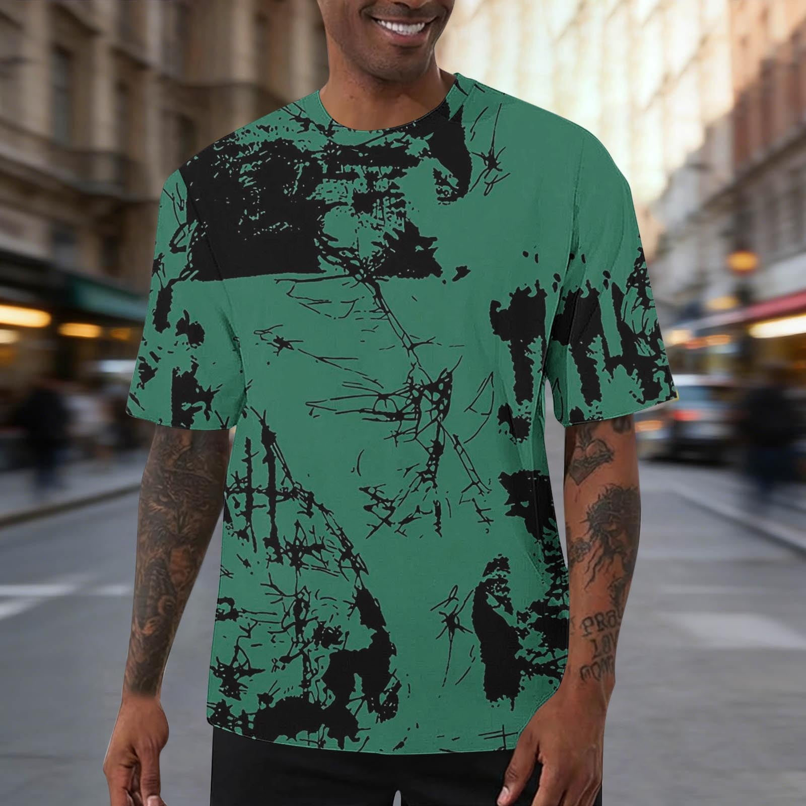Ceisia Men's Abstract Splash Print T-shirt Loose Fit Short Sleeve Round ...