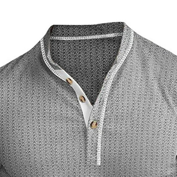 Ceisia Men's All Gift Seasons Casual Solid Color Button-Up Round Neck ...