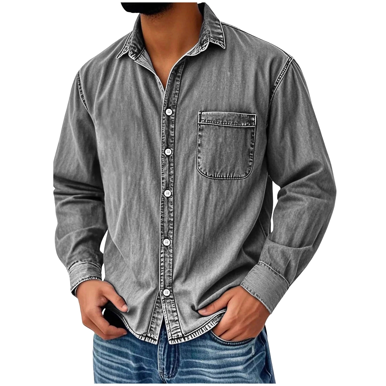 Ceisia Men's All Gift Seasons Casual Solid Color Denim Button-Up ...
