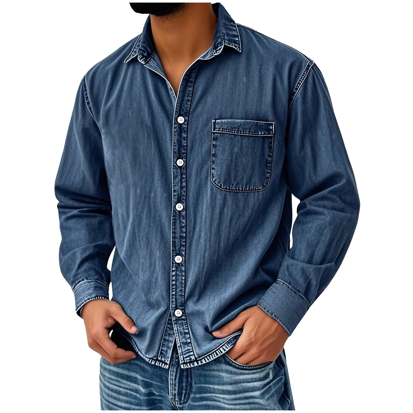Ceisia Men's All Gift Seasons Casual Solid Color Denim Button-Up ...