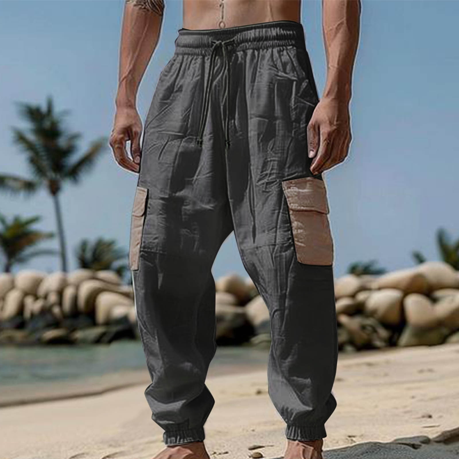Ceisia Men's All-Season Beach Pants - Color Blocked Gift Multi-Pockets ...