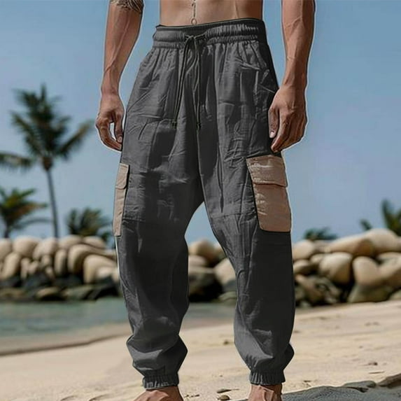 Ceisia Men's All-Season Beach Pants - Color Blocked Gift Multi-Pockets ...