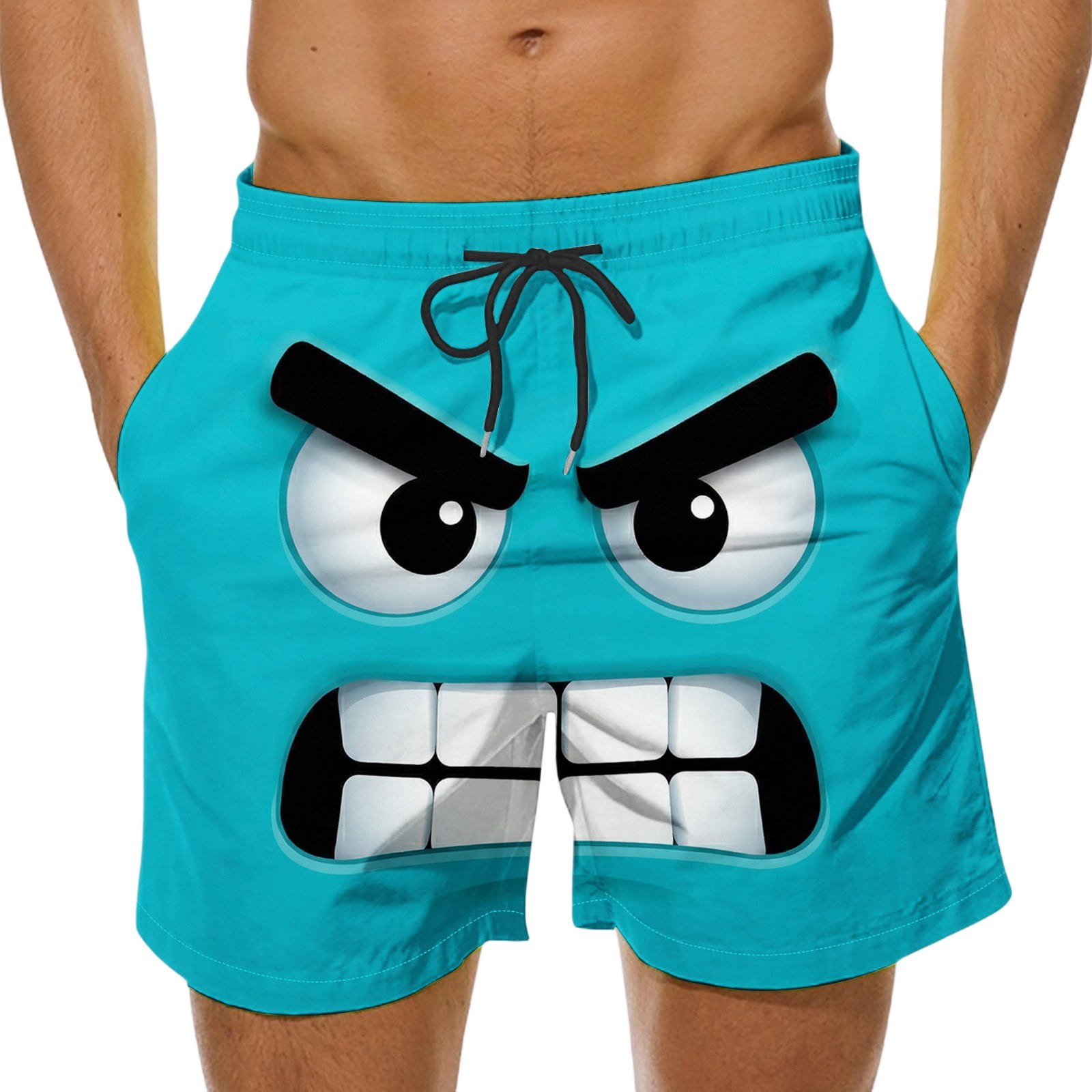 Ceisia Men's Angry Gritted-Teeth Emoji Print Beach Shorts 4-Way Stretch ...