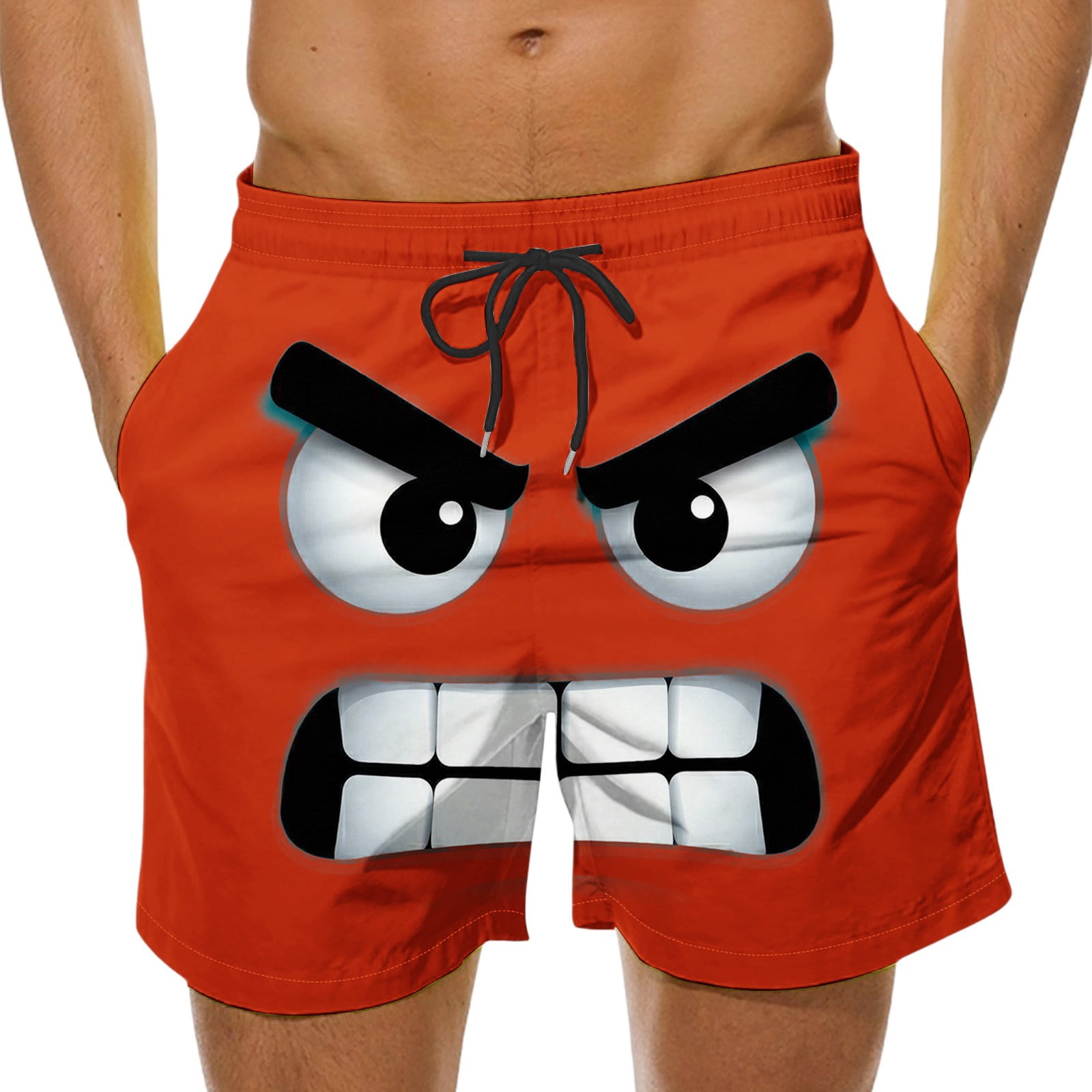 Ceisia Men's Angry Gritted-Teeth Emoji Print Beach Shorts 4-Way Stretch ...