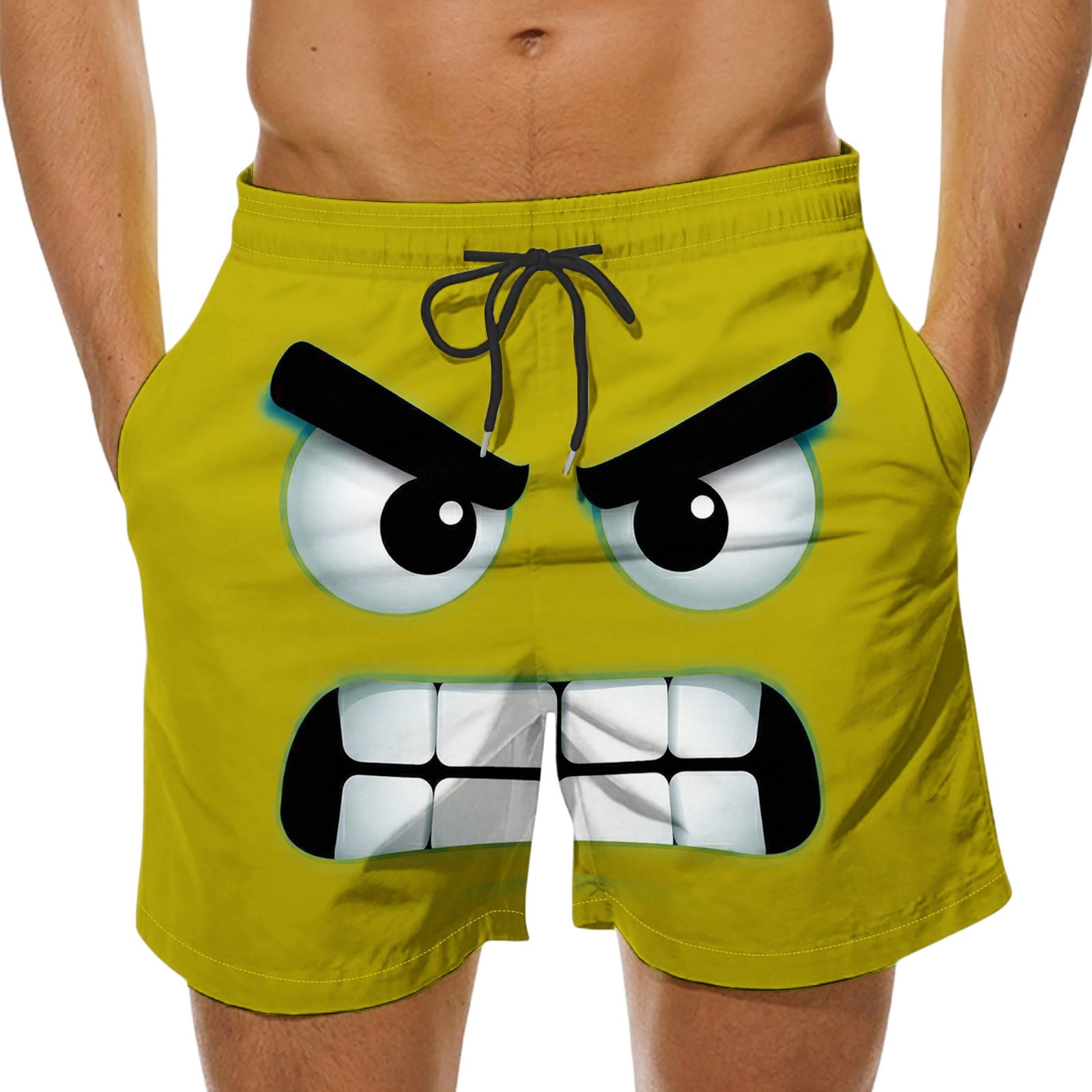 Ceisia Men's Angry Gritted-Teeth Emoji Print Beach Shorts 4-Way Stretch ...