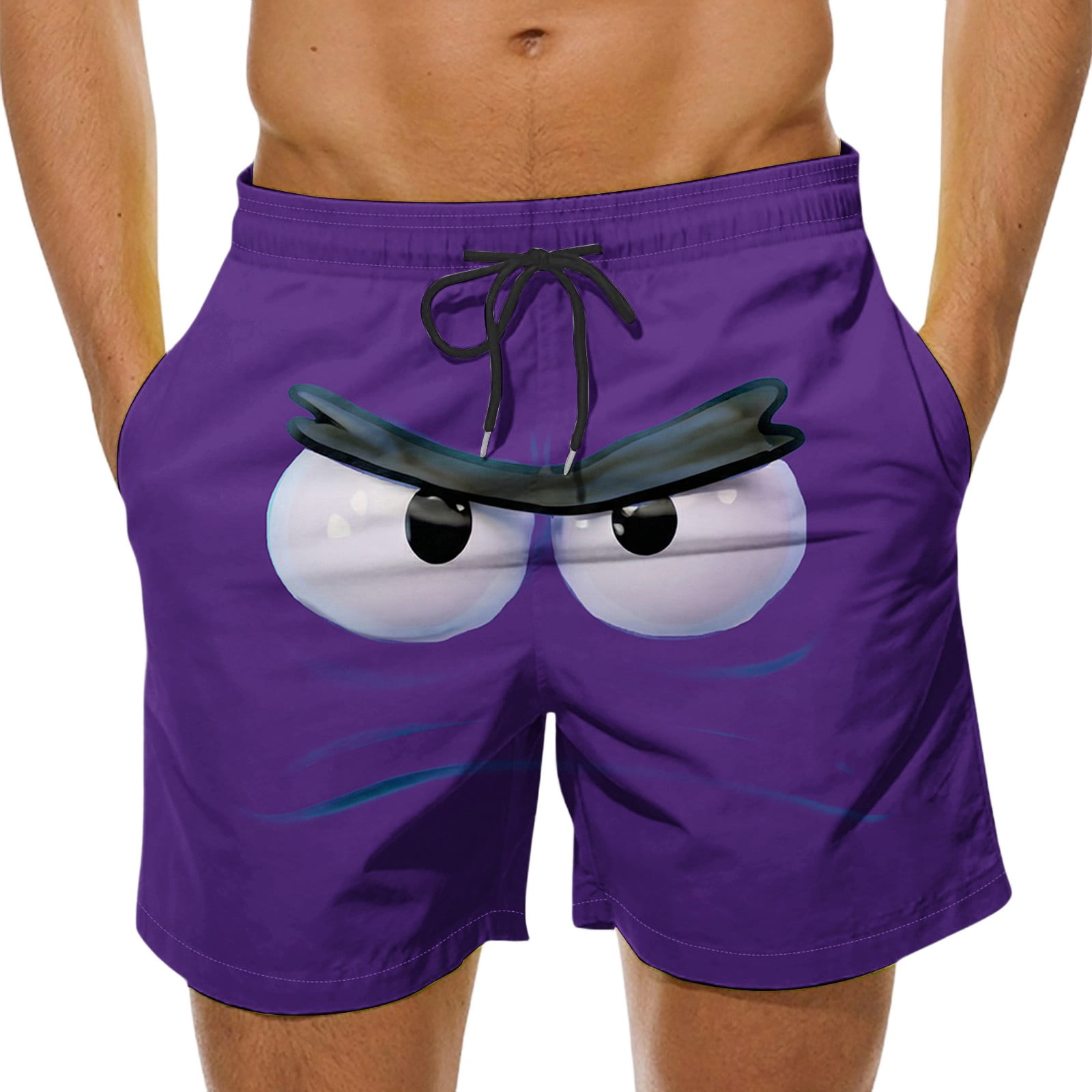 Ceisia Men's Annoyed Side-Eye Emoji Print Beach Shorts 4-Way Stretch ...