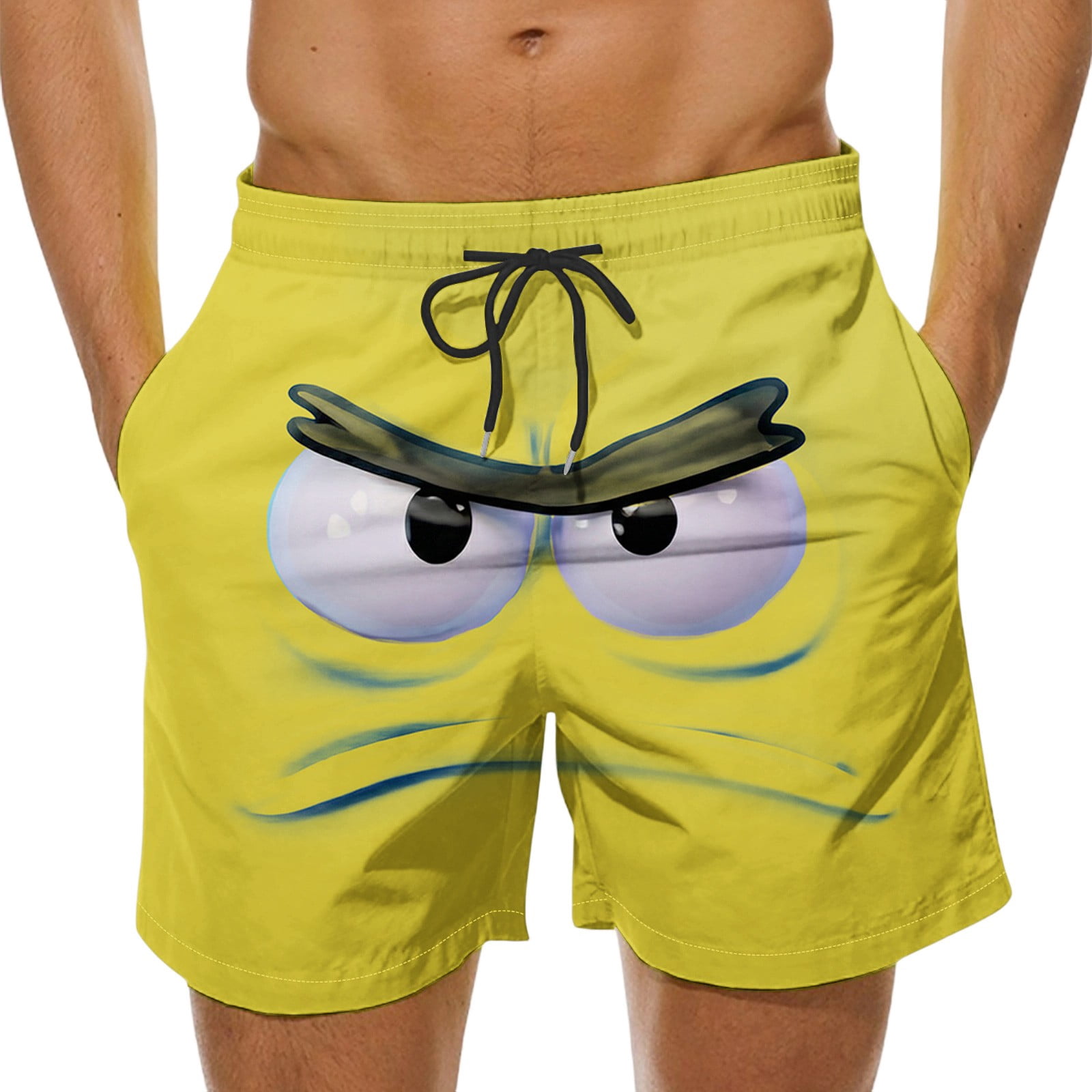 Ceisia Men's Annoyed Side-Eye Emoji Print Beach Shorts 4-Way Stretch ...