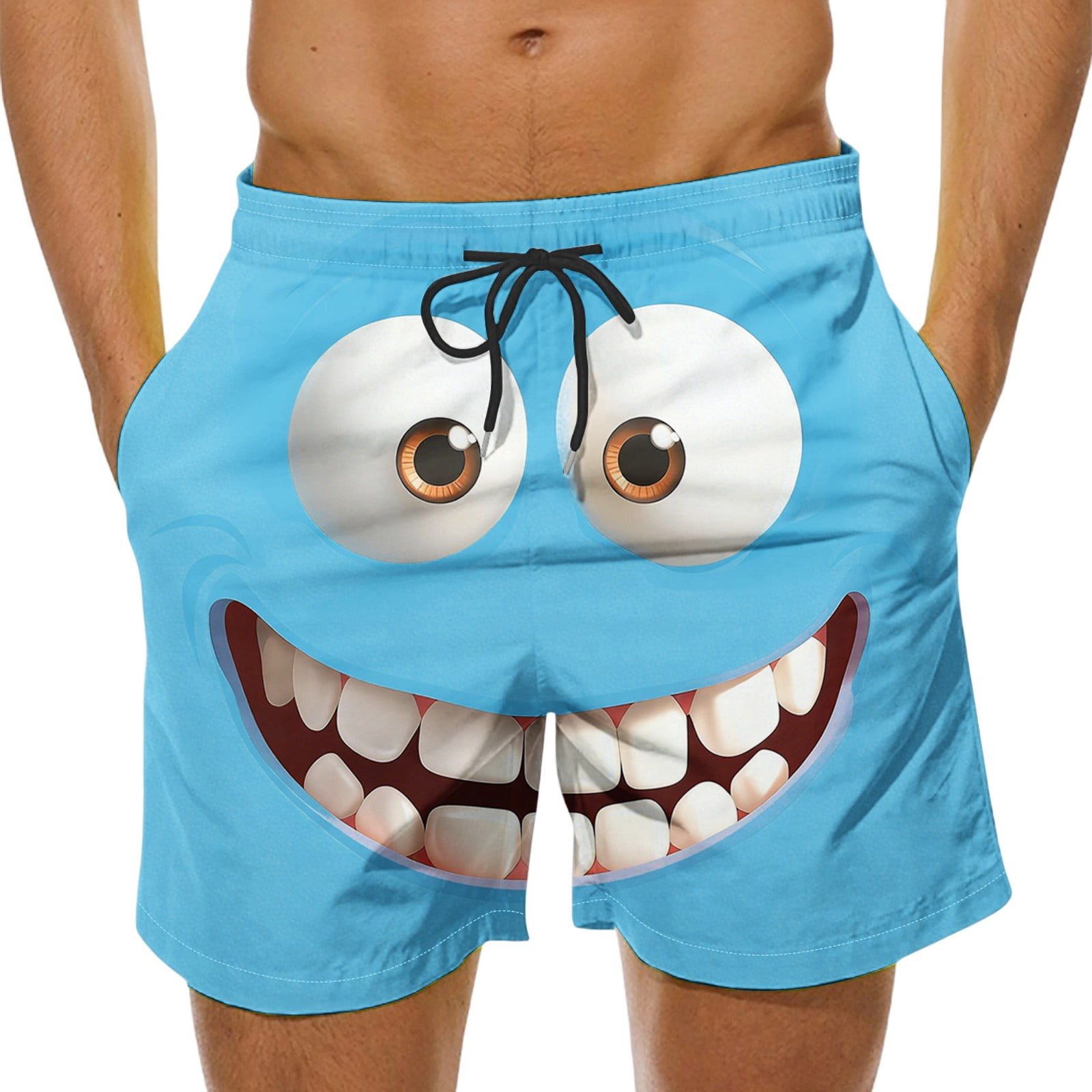 Ceisia Men's Big Grin Emoji Print Beach Shorts 4-Way Stretch Drawstring ...