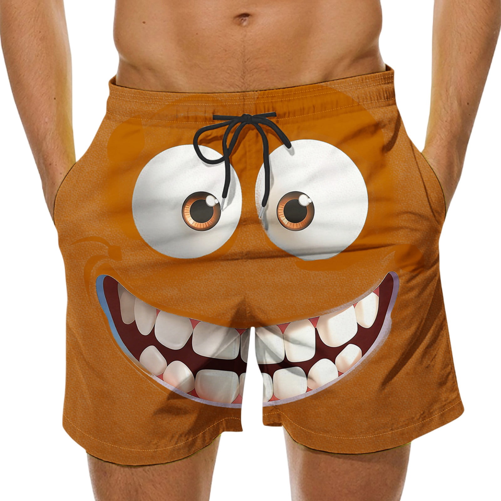 Ceisia Men's Big Grin Emoji Print Beach Shorts 4-Way Stretch Drawstring ...
