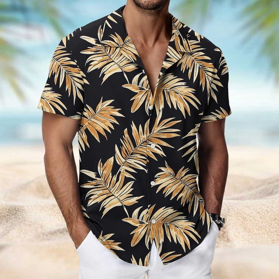 Ceisia Men's Breathable Four-Way Stretch Black Gold Palm Leaf Print ...