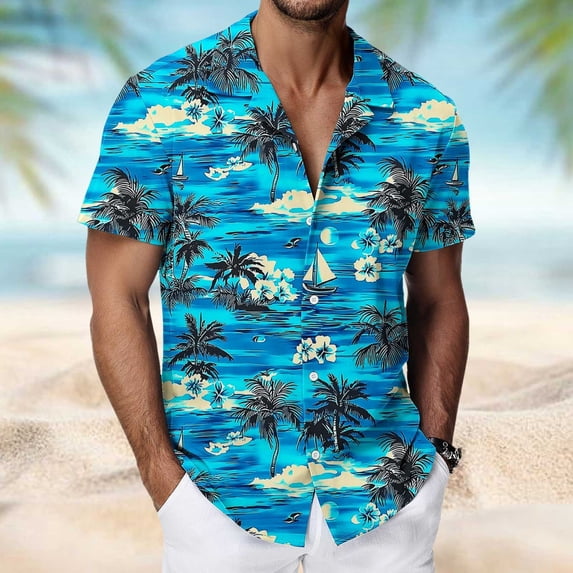 Ceisia Men's Breathable Four-Way Stretch Bright Blue Black Palm Tree ...