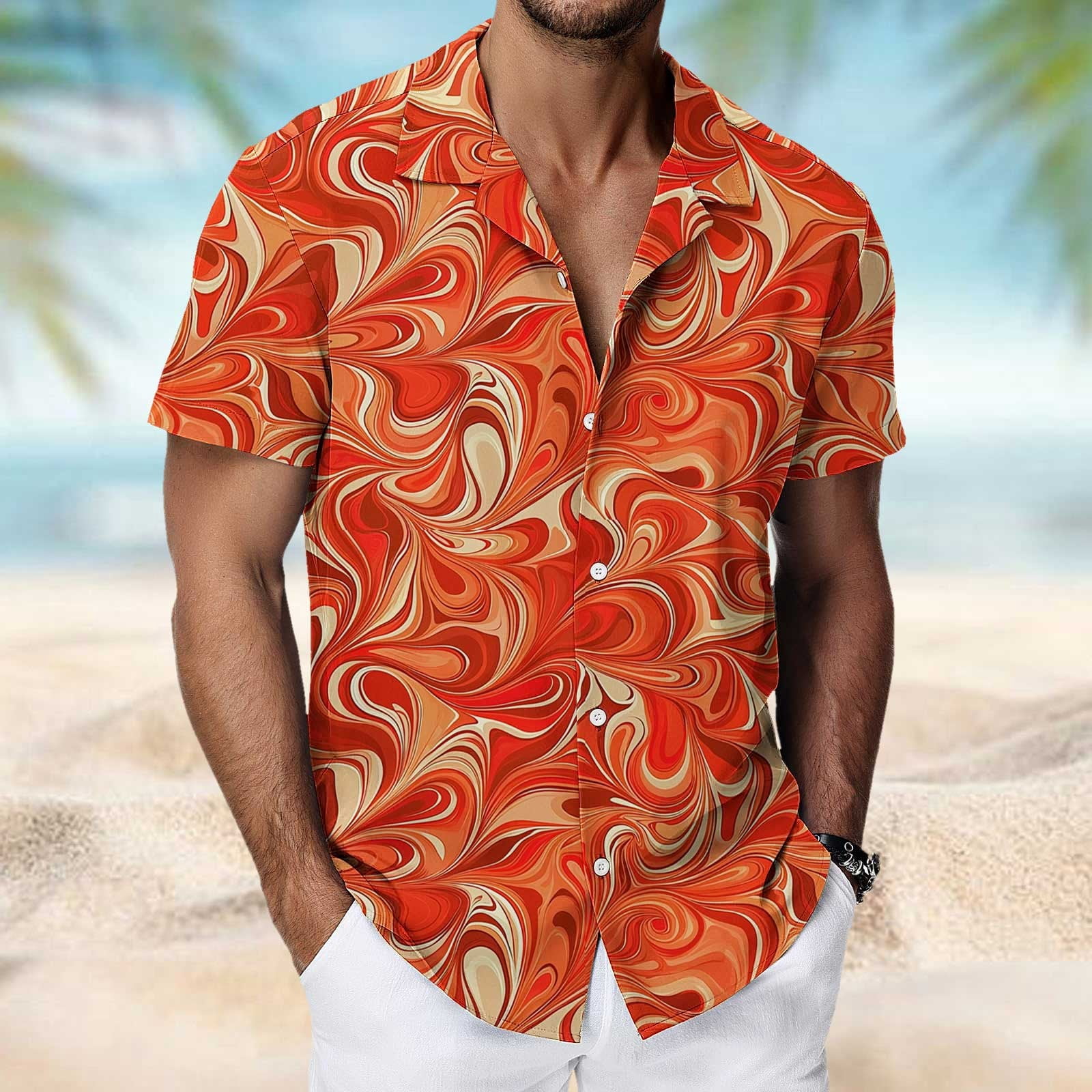 Ceisia Men's Breathable Four-Way Stretch Orange-Red Abstract Swirl ...