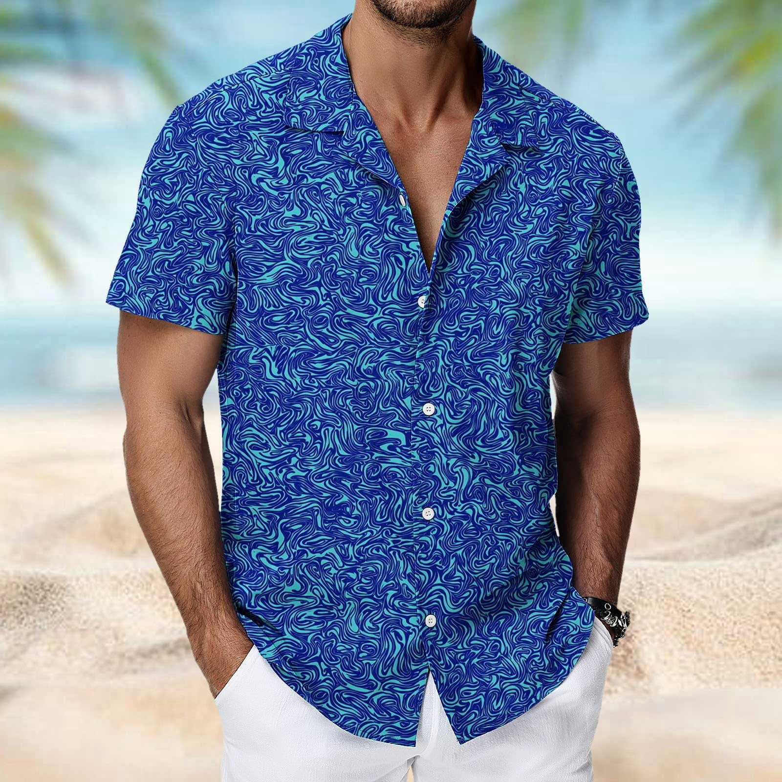 Ceisia Men's Breathable Four-Way Stretch Royal Blue Light Blue Abstract ...