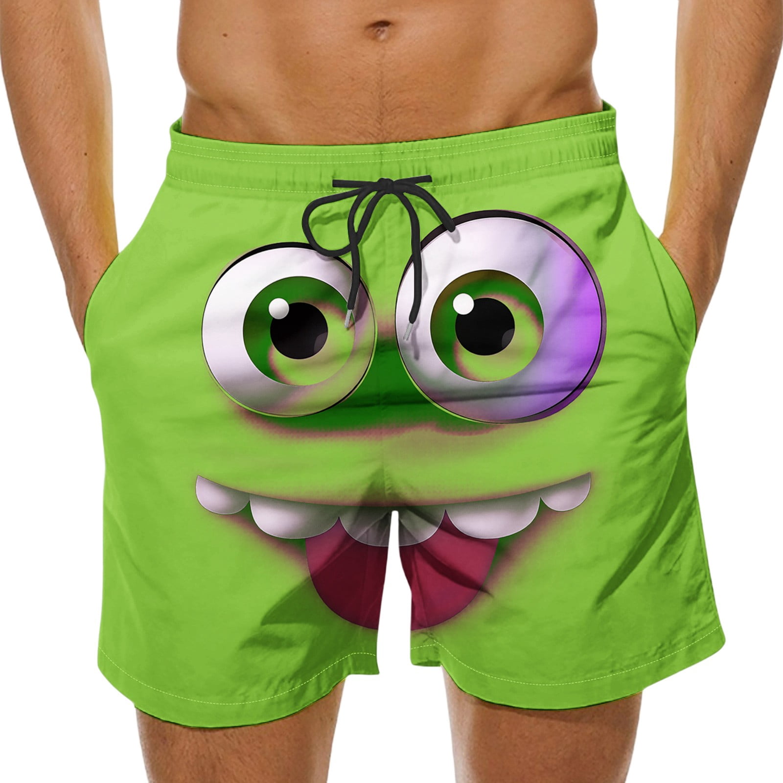Ceisia Men's Bright Green Goofy Tongue-Out Emoji Print Beach Shorts 4 ...