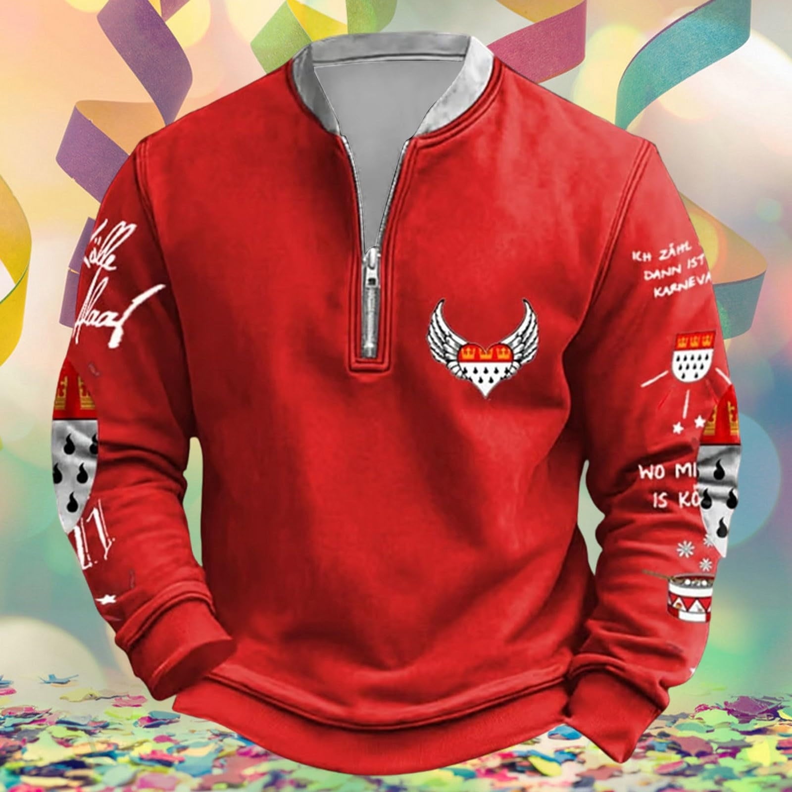 Ceisia Men's Carnival Winged Jester Print Half-Zip Long Sleeve ...