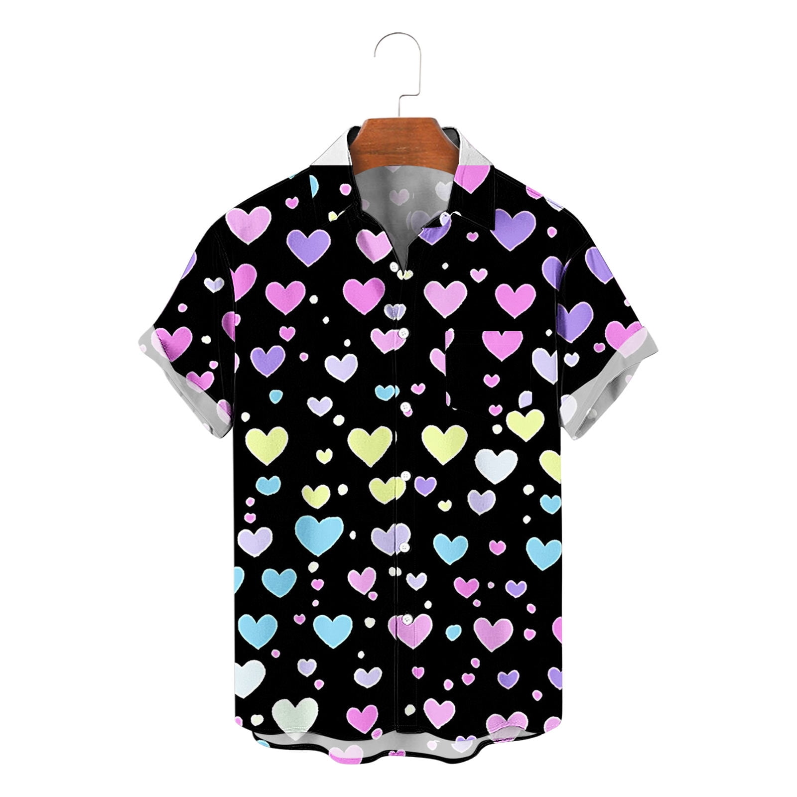 Ceisia Men's Casual Valentine's Day Short Sleeve Shirt Pet & Heart Print Regular Straight Fit ...