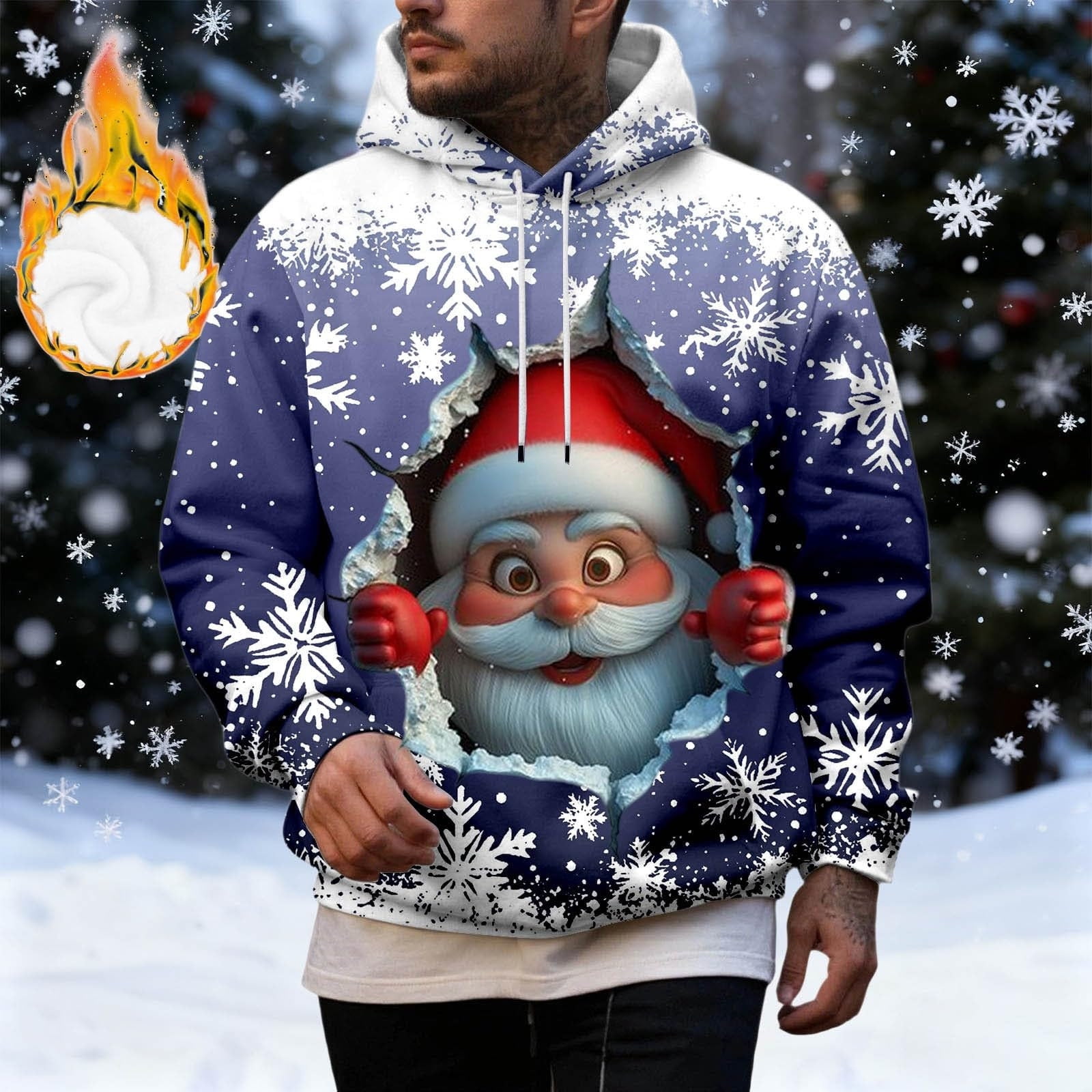 Ceisia Men's Christmas 3D Santa Hoodie | Ripped Snowflake Print Relaxed ...