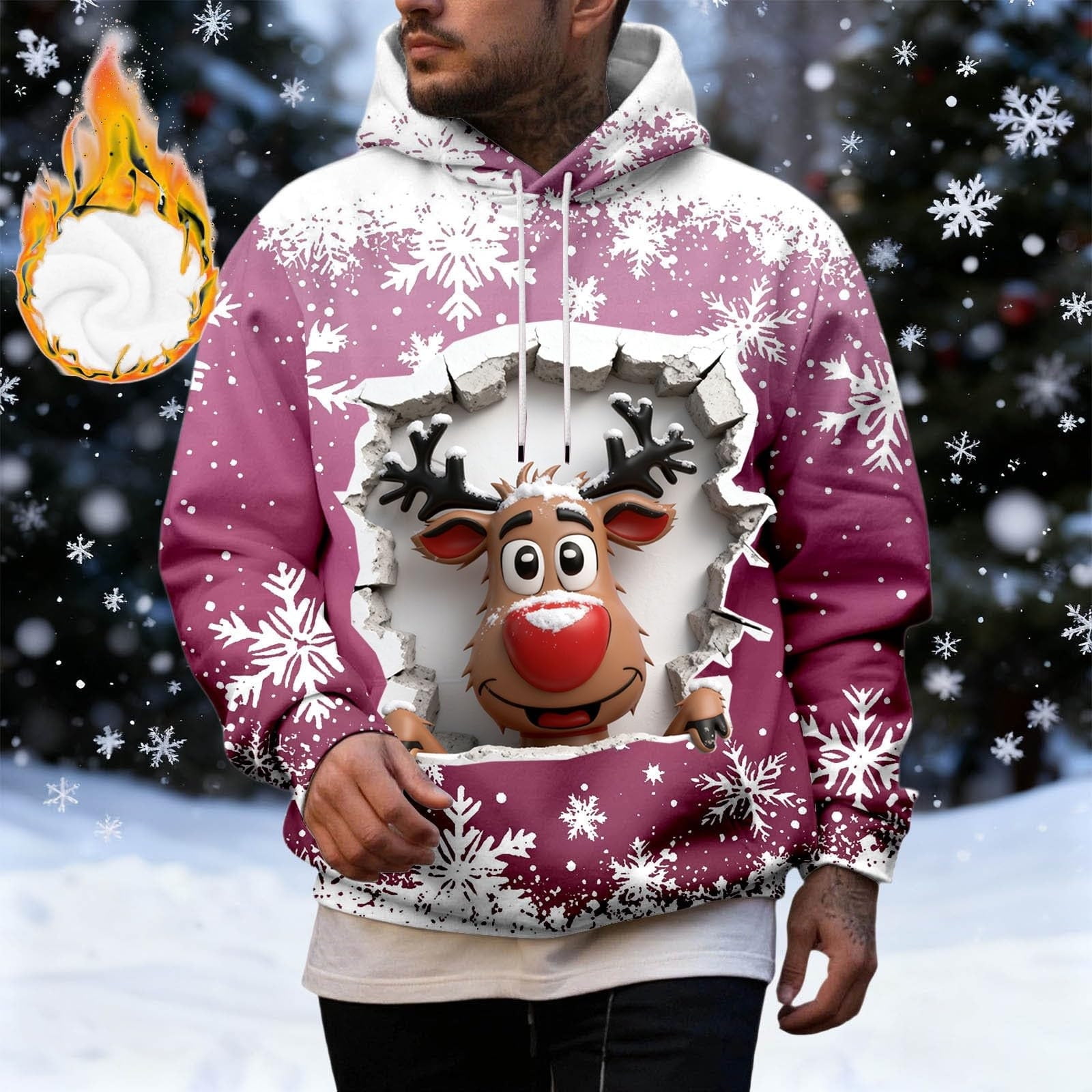 Ceisia Men's Christmas 3D Santa Hoodie | Ripped Snowflake Print Relaxed ...