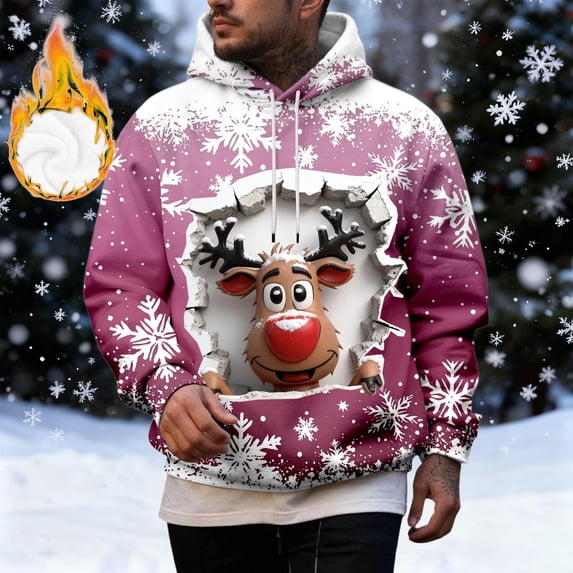 Ceisia Men's Christmas 3D Santa Hoodie | Ripped Snowflake Print Relaxed ...