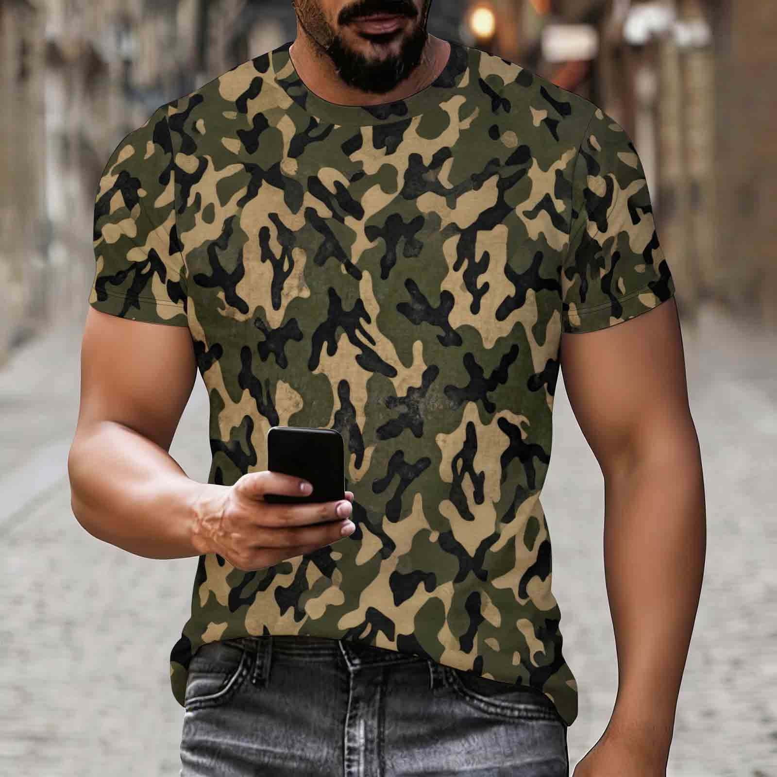 Ceisia Men's Classic Woodland Camouflage Print Crew Neck T-Shirts ...