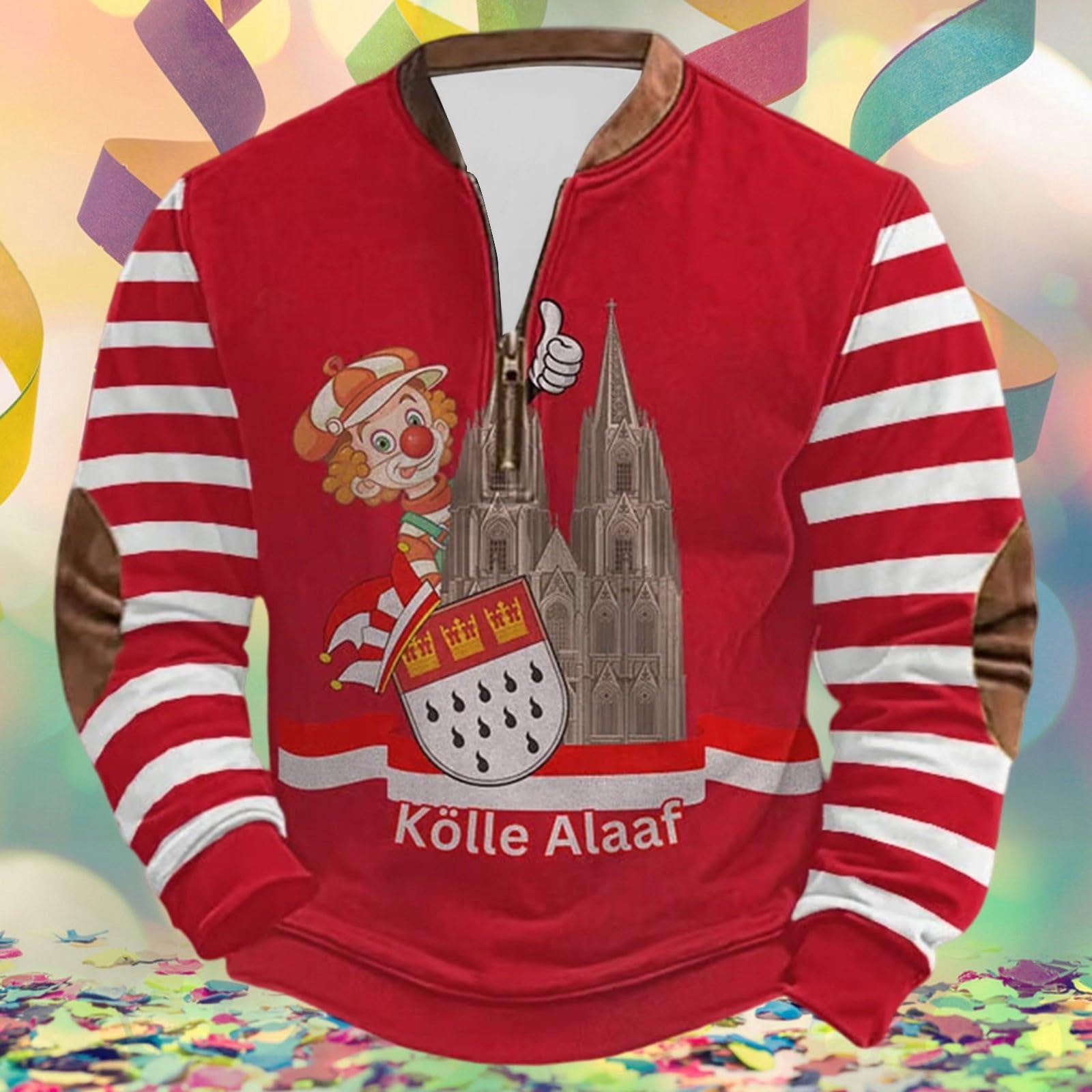 Ceisia Men's Cologne Carnival "Kölle Alaaf" Half-Zip Long Sleeve ...