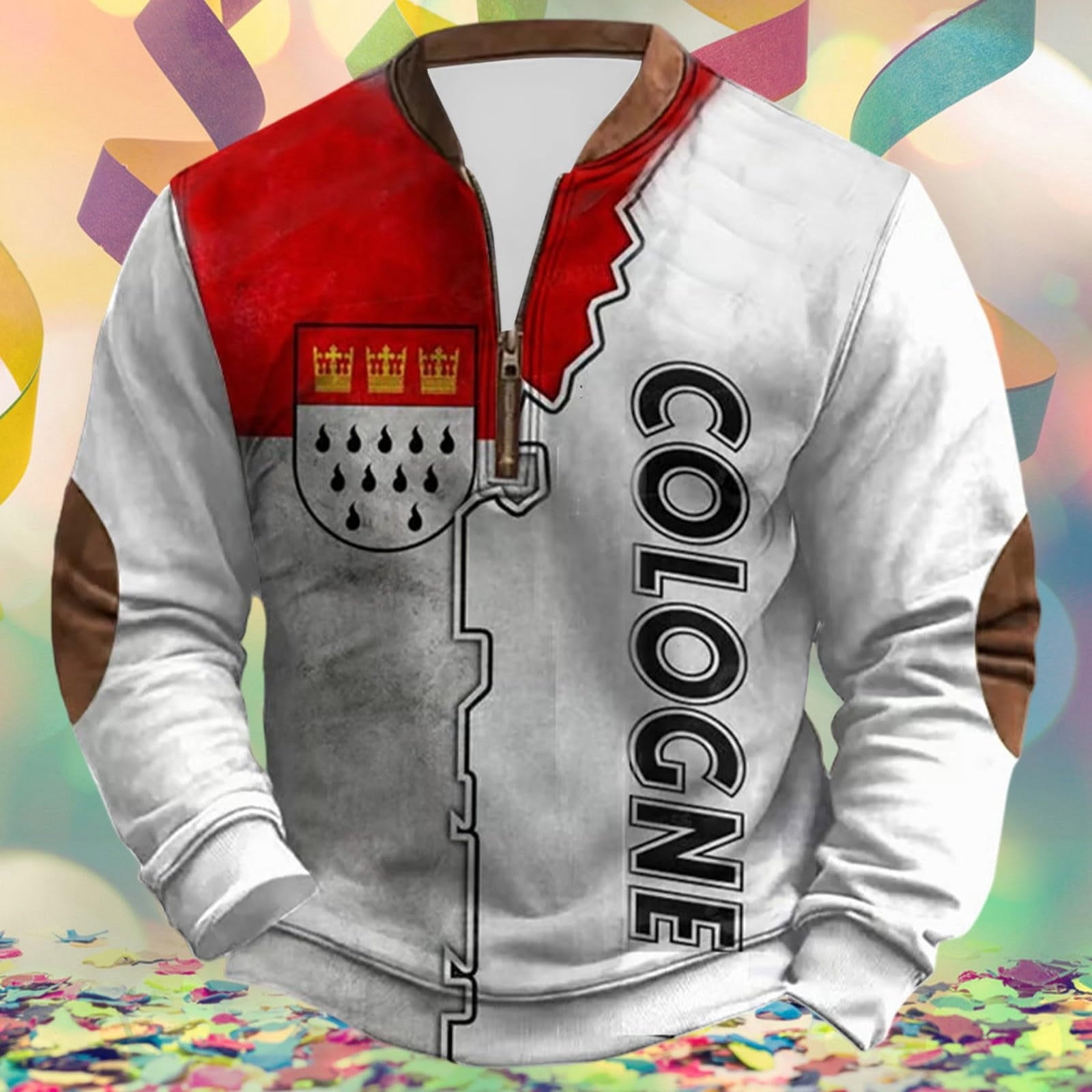 Ceisia Men's Cologne City Half-Zip Long Sleeve Sweatshirt | Red White ...