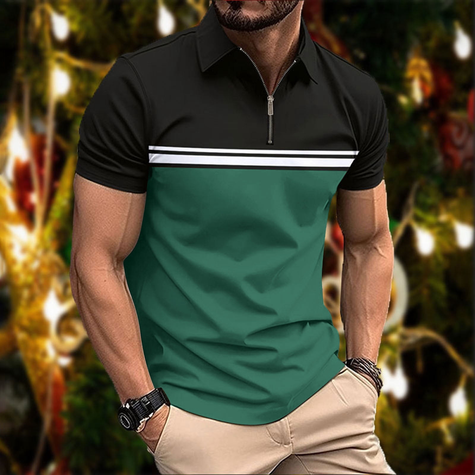 Ceisia Men's Color Block Half Zip Short Sleeve Polo Shirt With Stripe ...