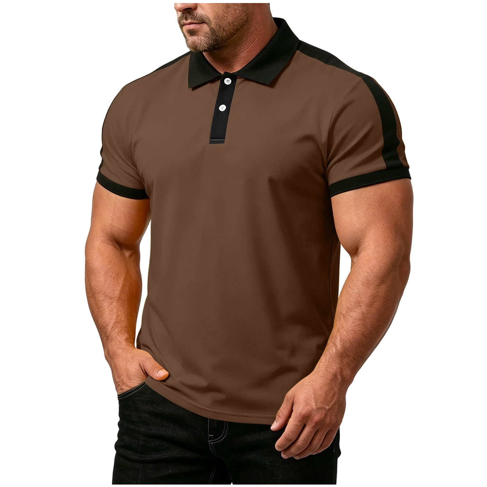 Ceisia Men's Color Block Polo Shirt Short Sleeve Button Down Casual ...
