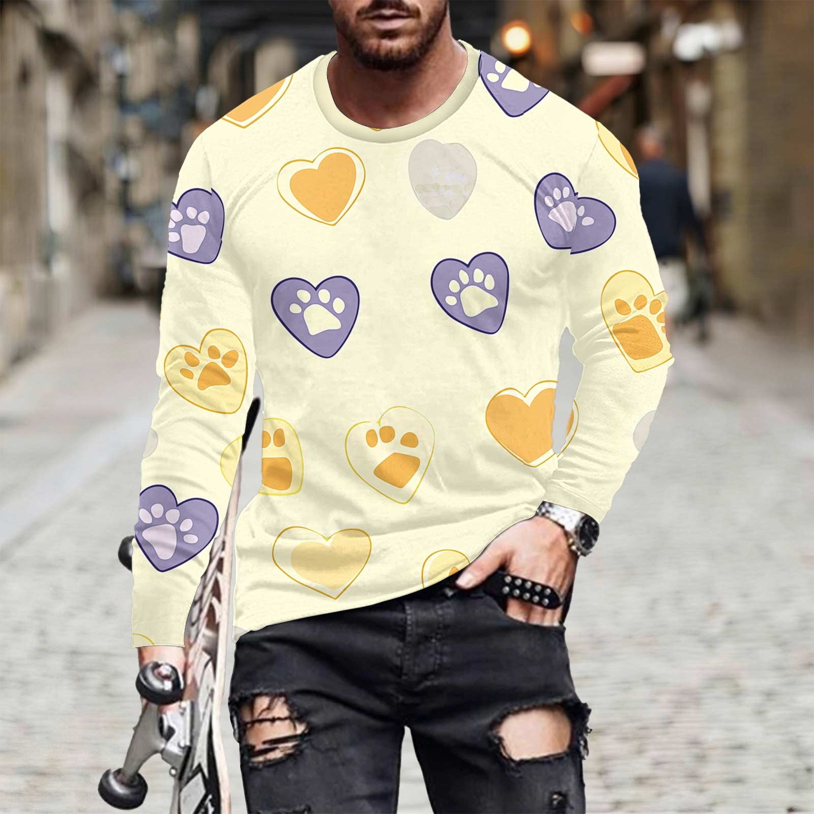 Ceisia Men's Colorful Glitter Paw Print T-Shirt | Slim Long-Sleeve ...
