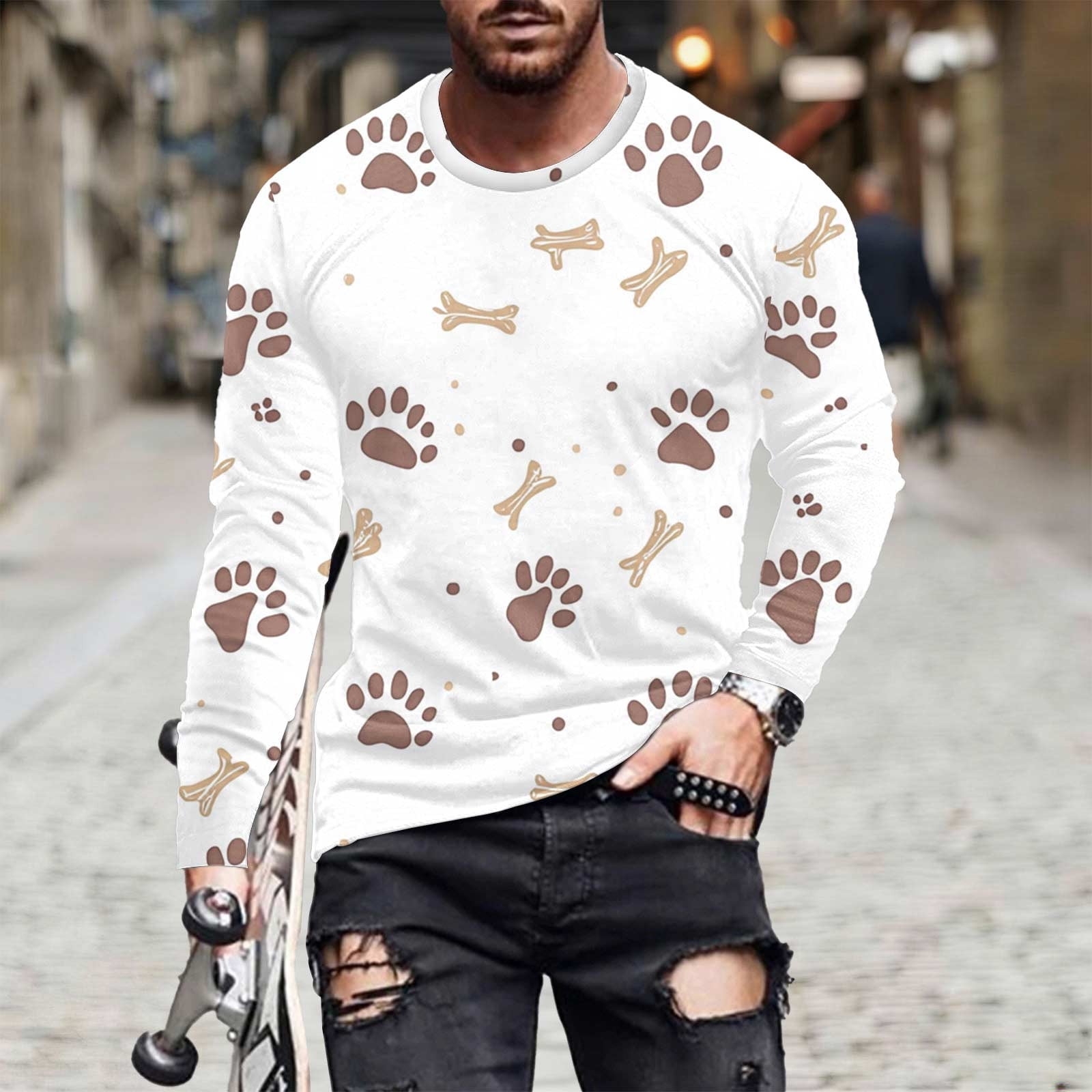 Ceisia Men's Colorful Glitter Paw Print T-Shirt | Slim Long-Sleeve ...