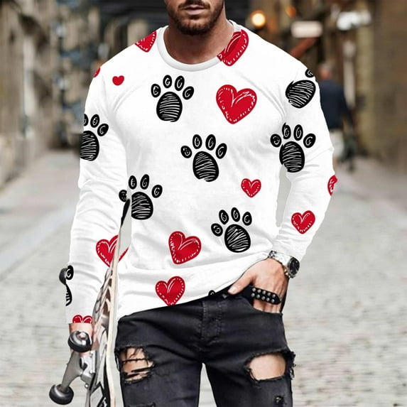 Ceisia Men's Colorful Glitter Paw Print T-Shirt | Slim Long-Sleeve ...