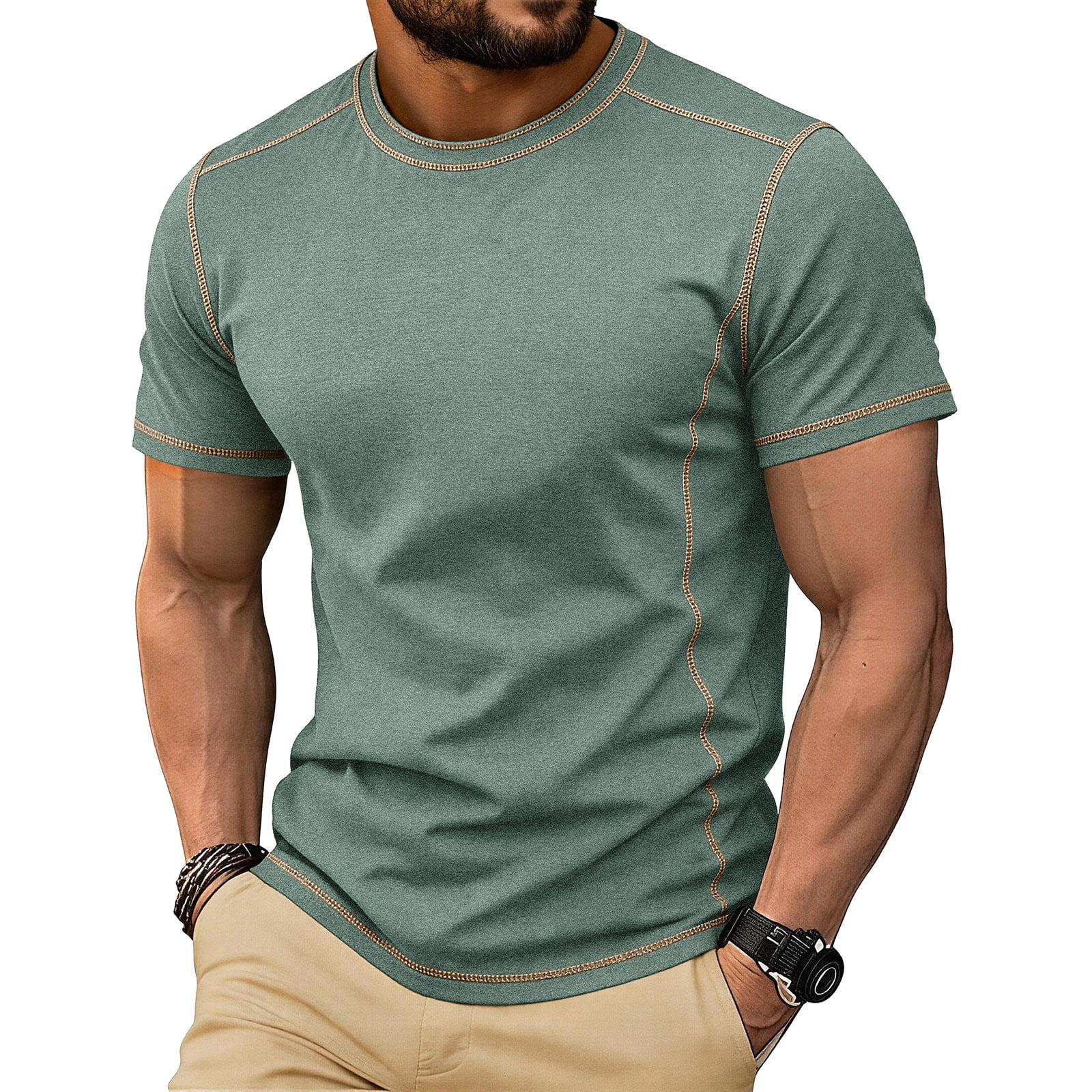 Ceisia Men's Contrast Stitch Crew Neck Short Sleeve T-Shirt Multi-Color ...