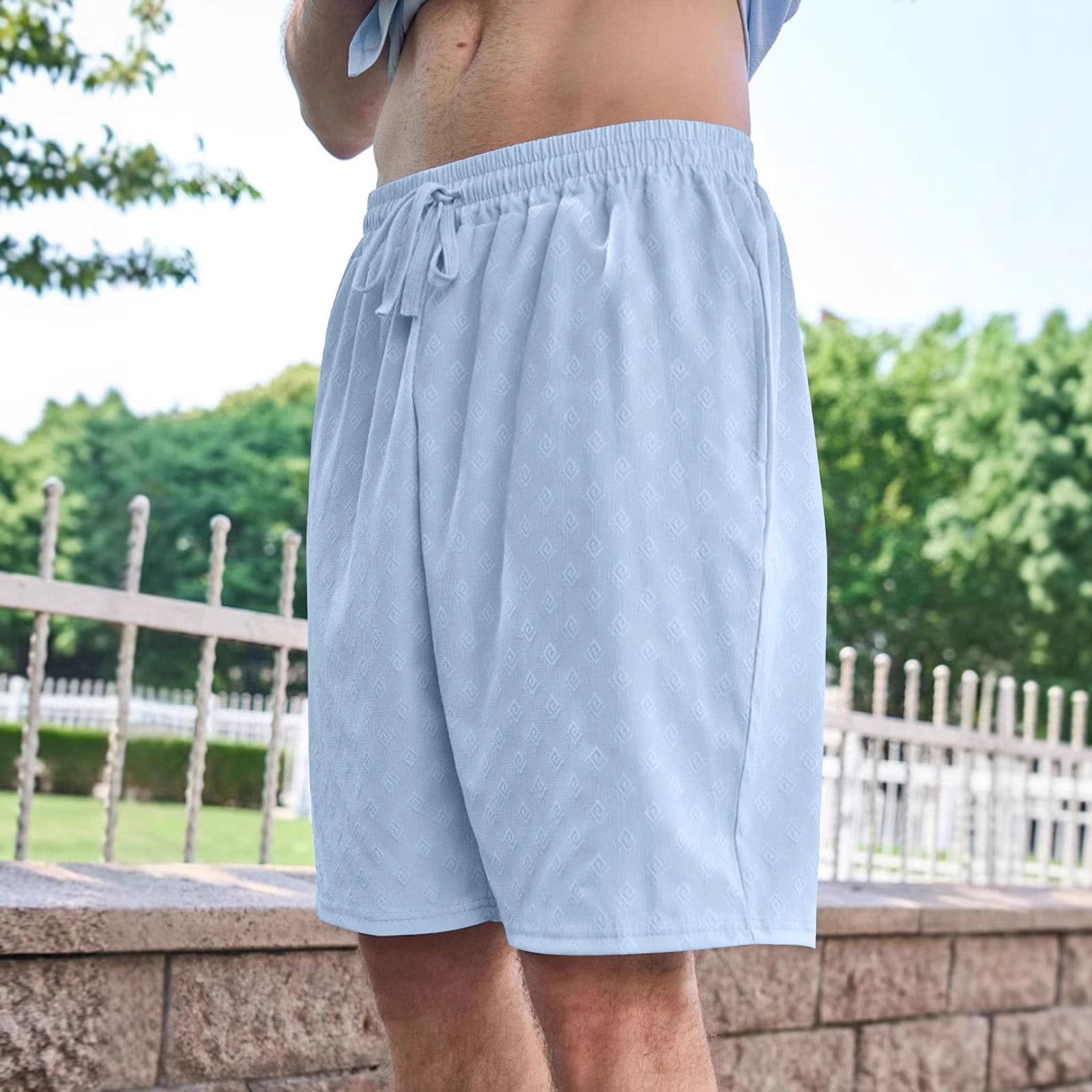 Ceisia Men's Diamond Jacquard Elastic Waist Drawstring Casual Shorts ...