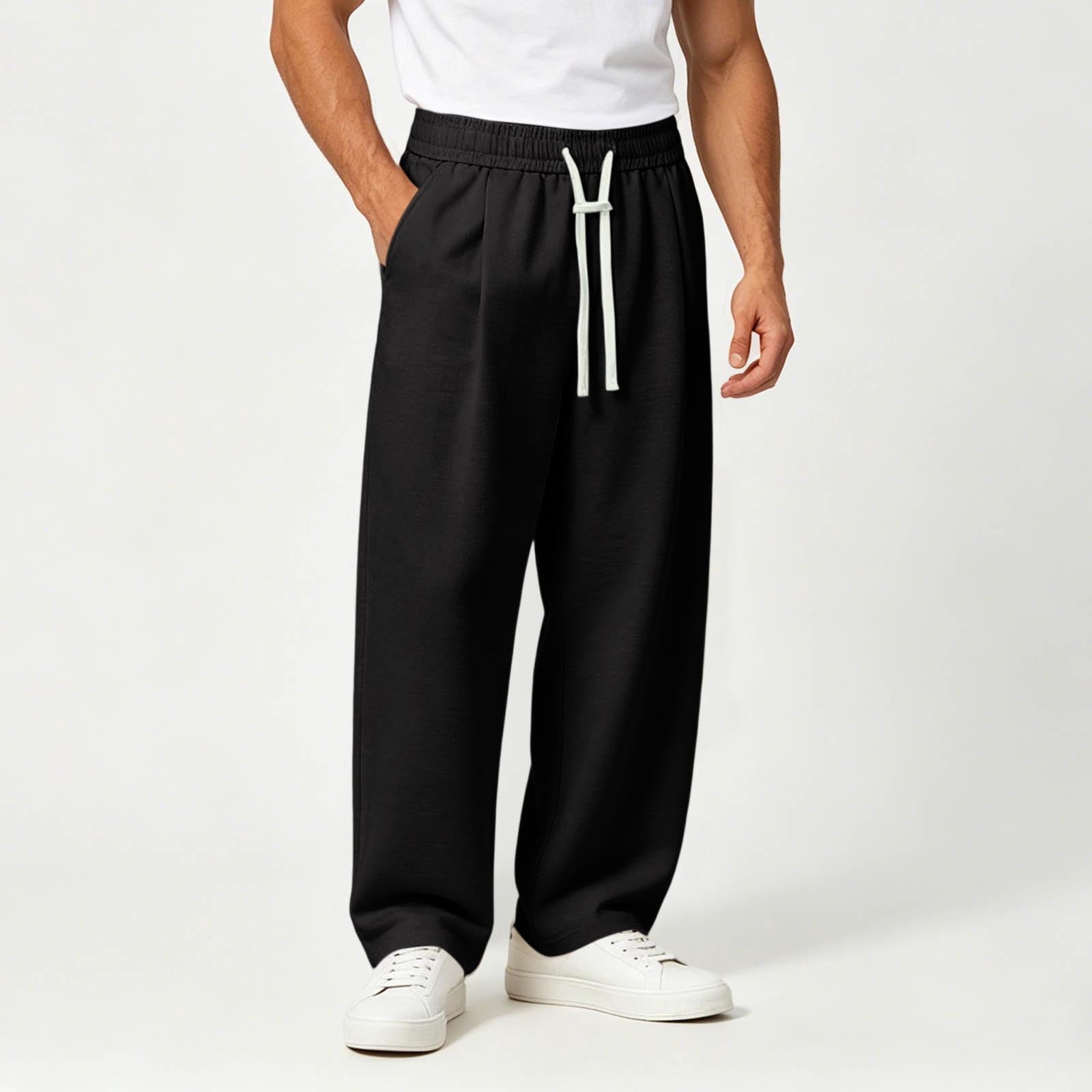 Ceisia Men's Elastic Waist Wide Leg Casual Pants Multi-Color Pack Black ...