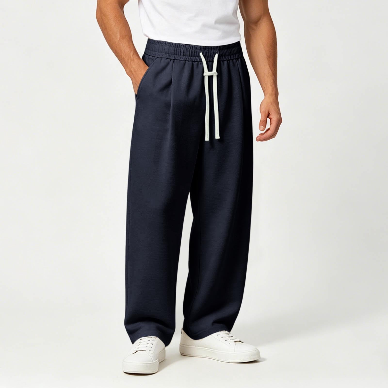 Ceisia Men's Elastic Waist Wide Leg Casual Pants Multi-Color Pack Navy ...