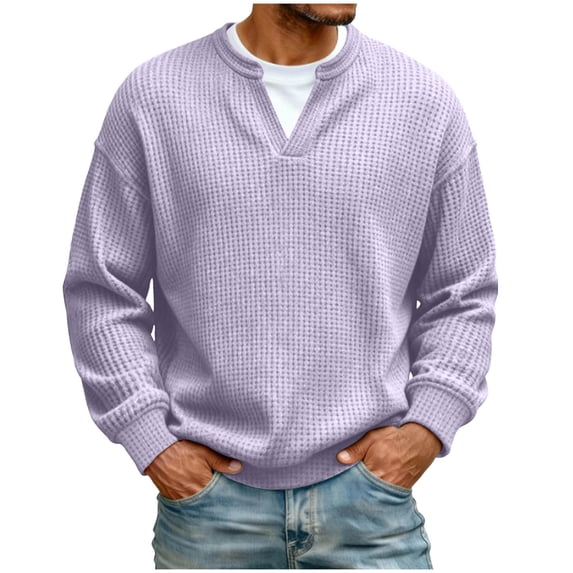 Ceisia Men's Fake Two-Piece Waffle Top | Relaxed Long-Sleeve V-Neck ...