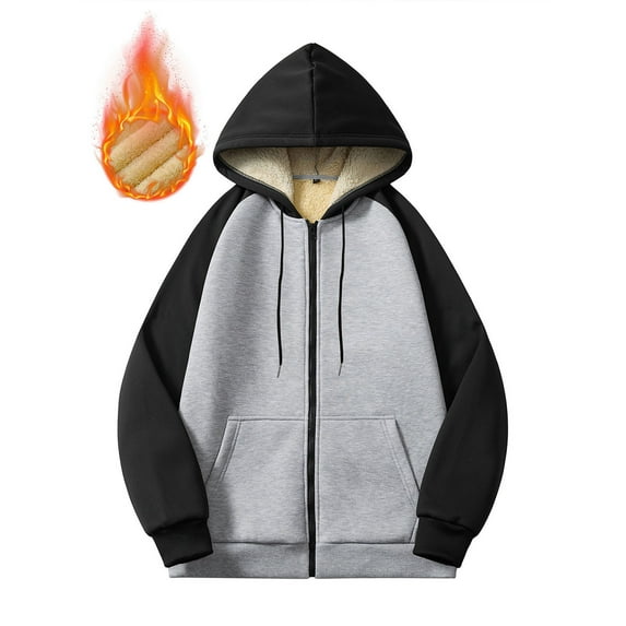 Ceisia Men's Fleece-Lined Color-Block Zip-Up Hoodie | Relaxed Warm Long ...