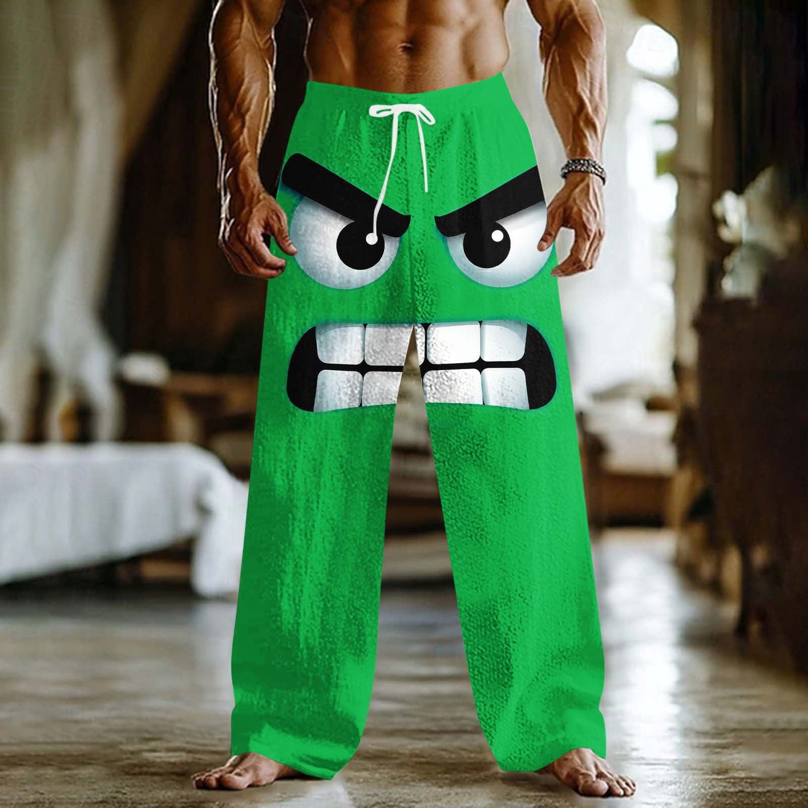 Ceisia Men's Fun Cartoon Angry Face Print Loose Casual Pants with ...