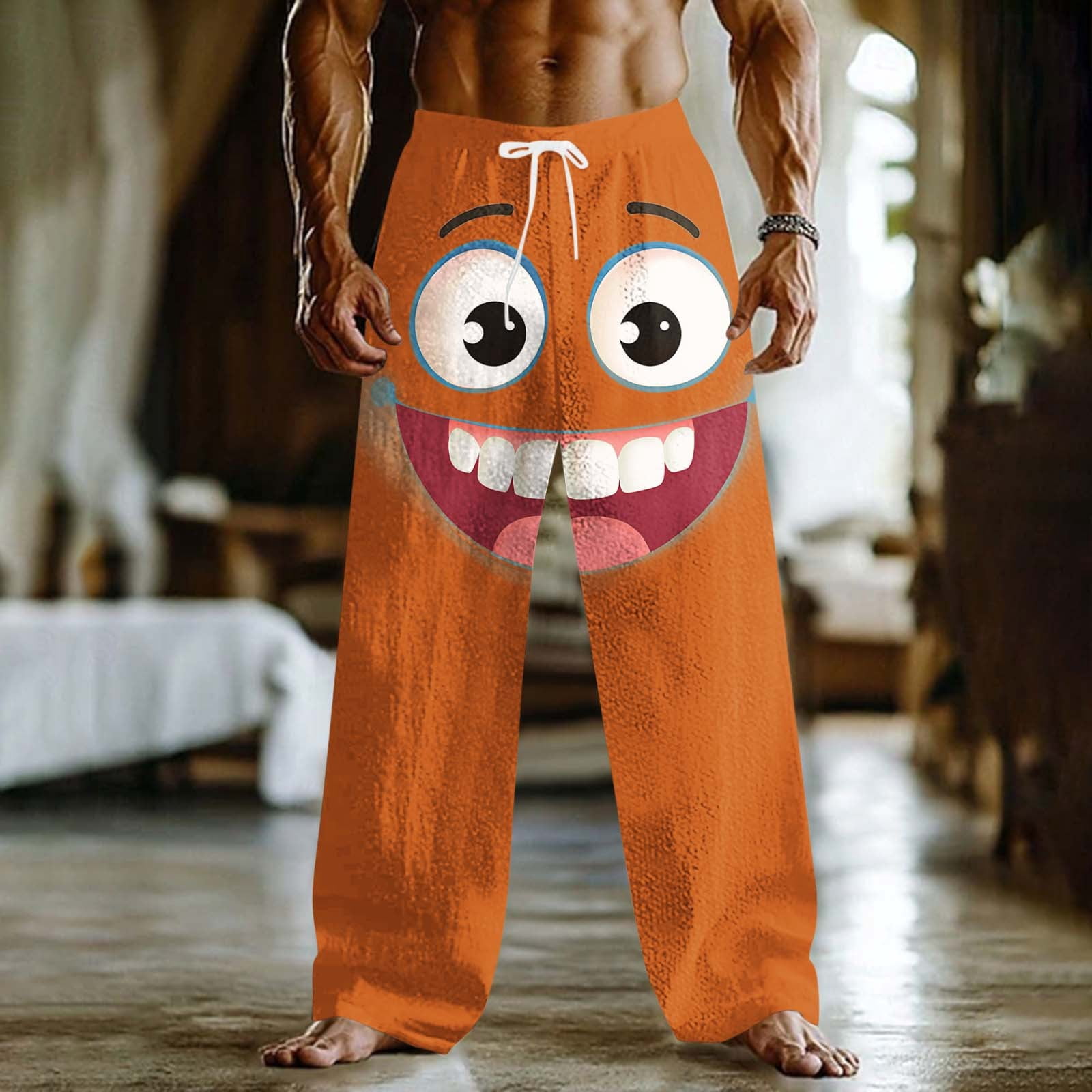 Ceisia Men's Fun Cartoon Big Smile Print Loose Casual Pants with ...