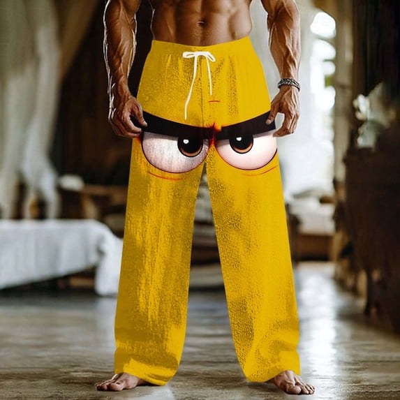 Ceisia Men's Fun Cartoon Peeking Eyes Print Loose Casual Pants with ...