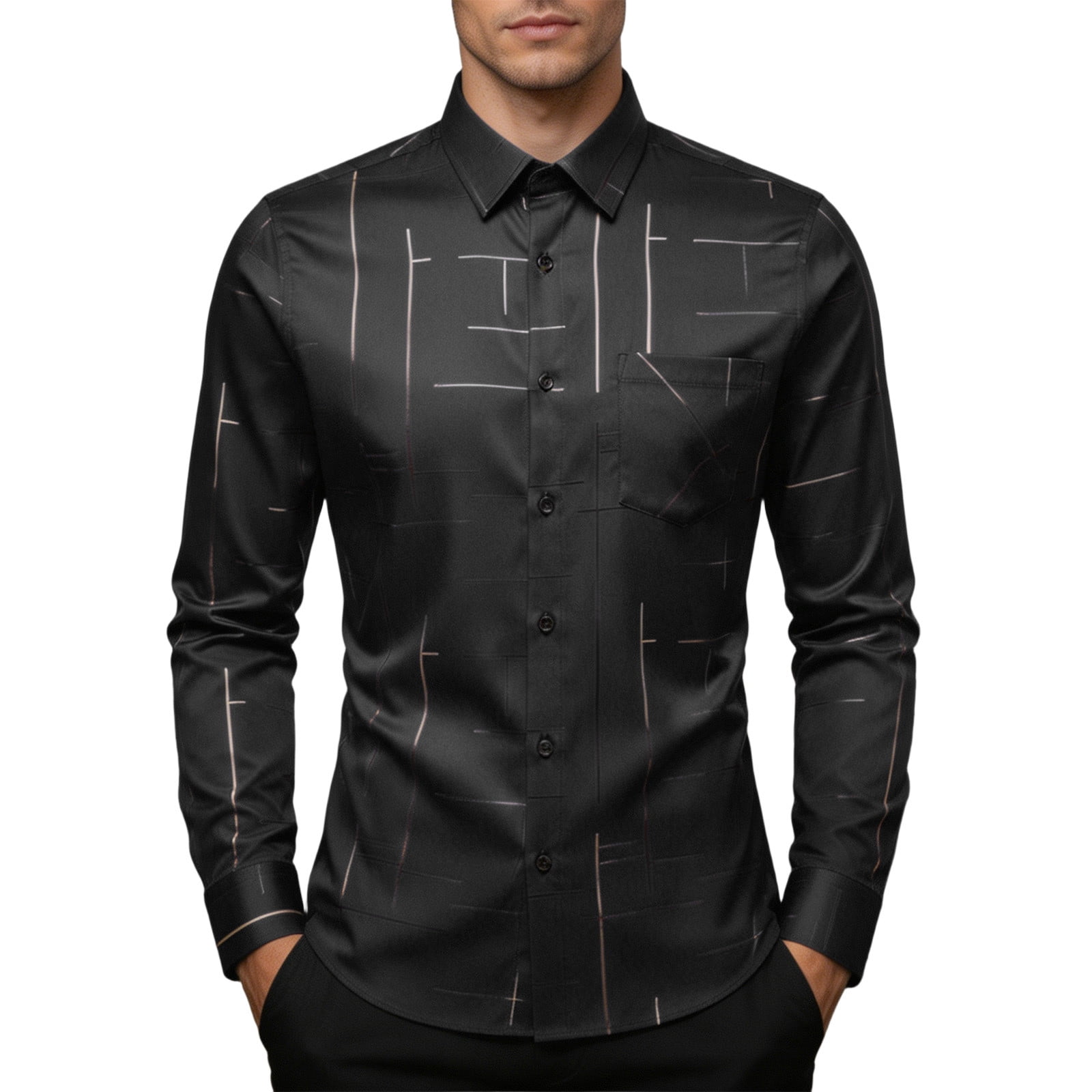 Ceisia Men's Geometric Line Print Long Sleeve Dress Shirt With Chest ...