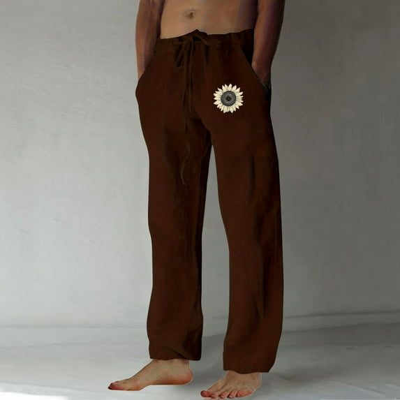 Ceisia Men's Gift Loose Straight-leg Sunflower Print Casual Pants Mid ...