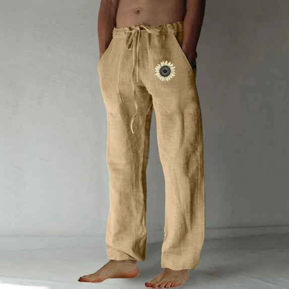 Ceisia Men's Gift Loose Straight-leg Sunflower Print Casual Pants Mid ...