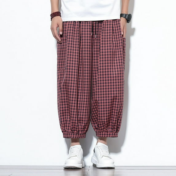 Ceisia Men's Gift Oversized Ankle-Length Striped Pants Elastic Waist ...